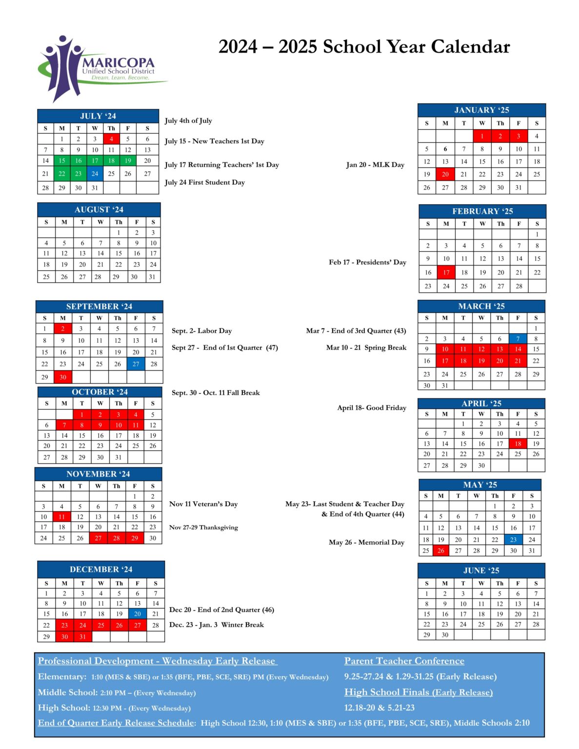 Maricopa Unified School District Calendar 24-25 Revised [pdf] - EduCounty