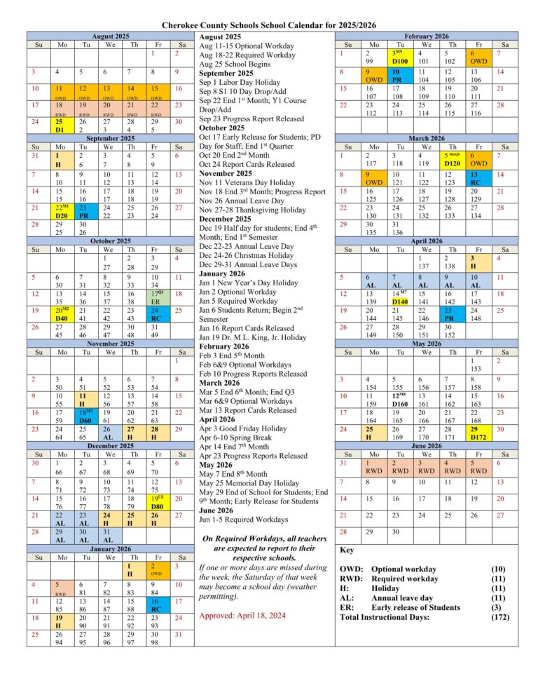 Cherokee County NC Schools Calendar 25-26 [PDF] - EduCounty