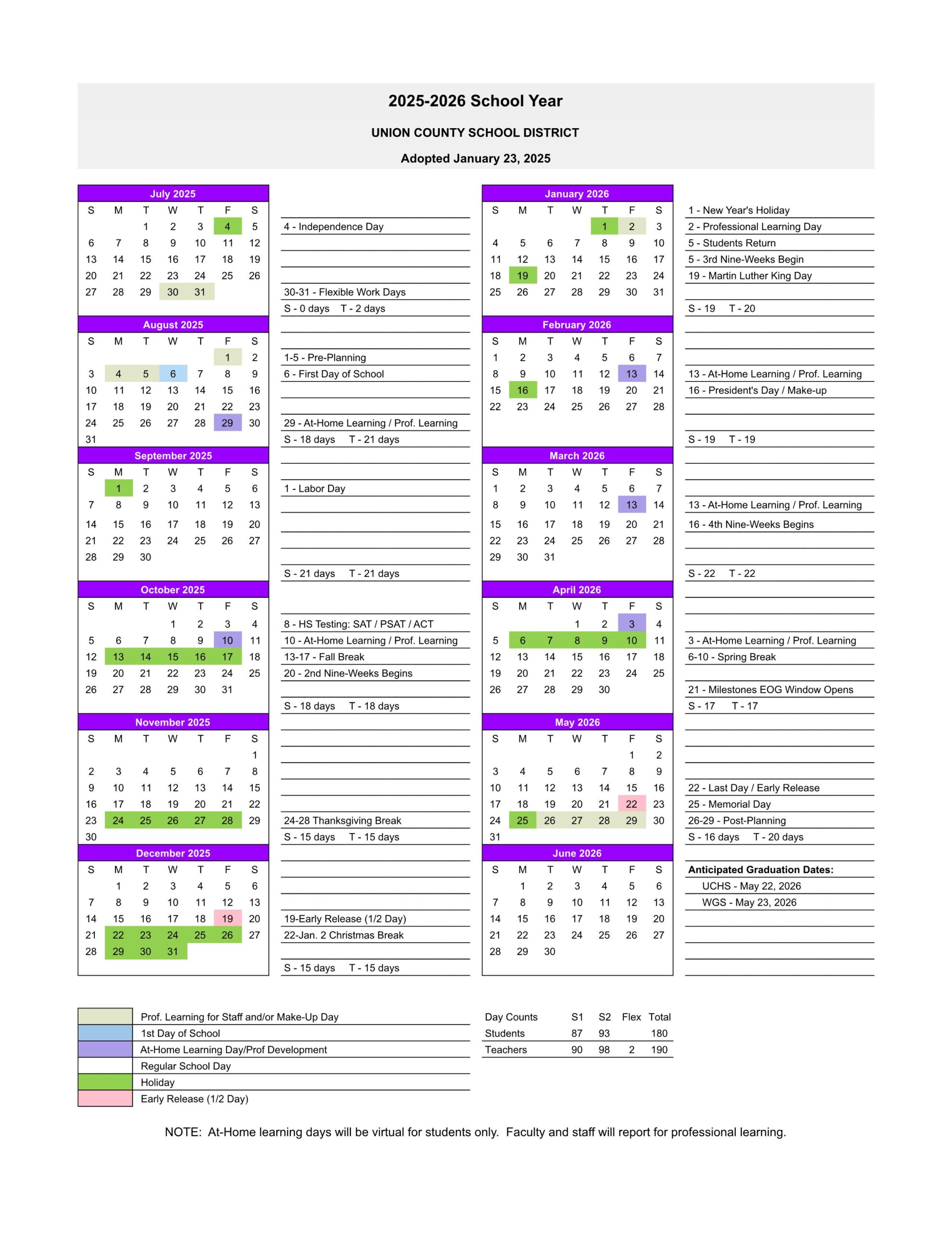 Union County ga Schools Calendar 25-26 [PDF] - EduCounty