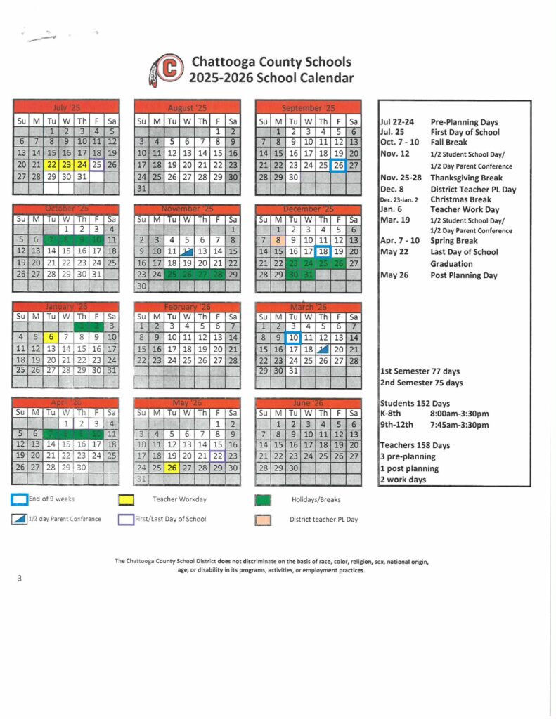 Chattooga County GA Schools Calendar 25-26 [PDF] - EduCounty