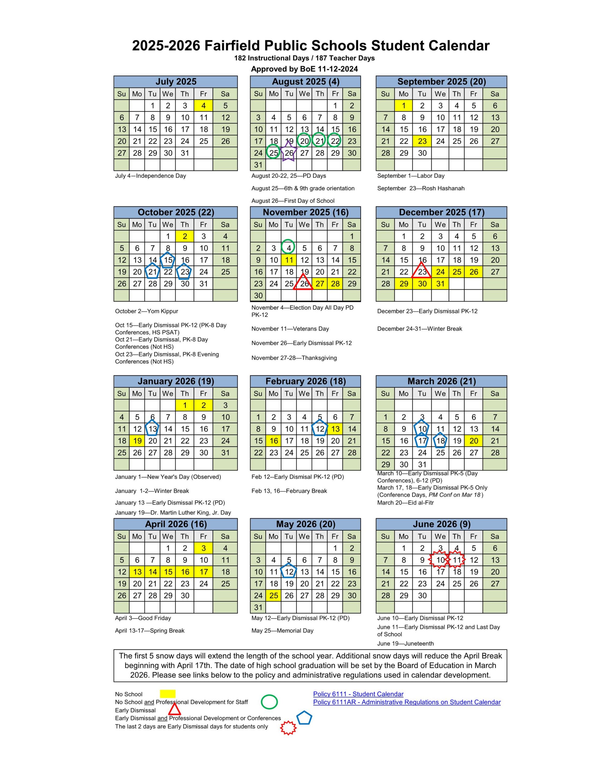 Fairfield County ct Schools Calendar 25-26 - EduCounty
