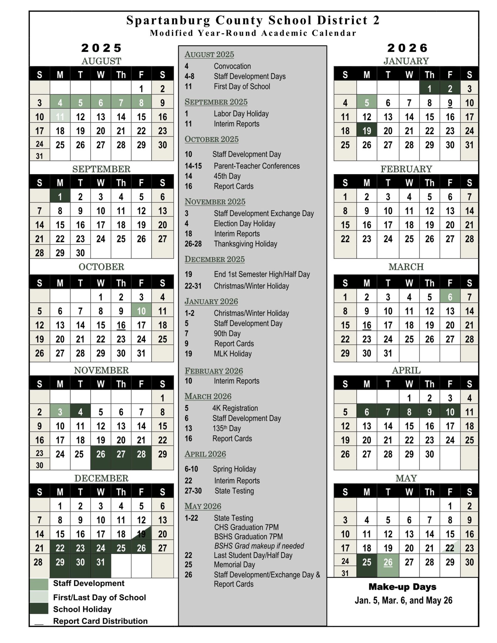 Spartanburg County Schools Calendar District 1-6 [25-26] - EduCounty