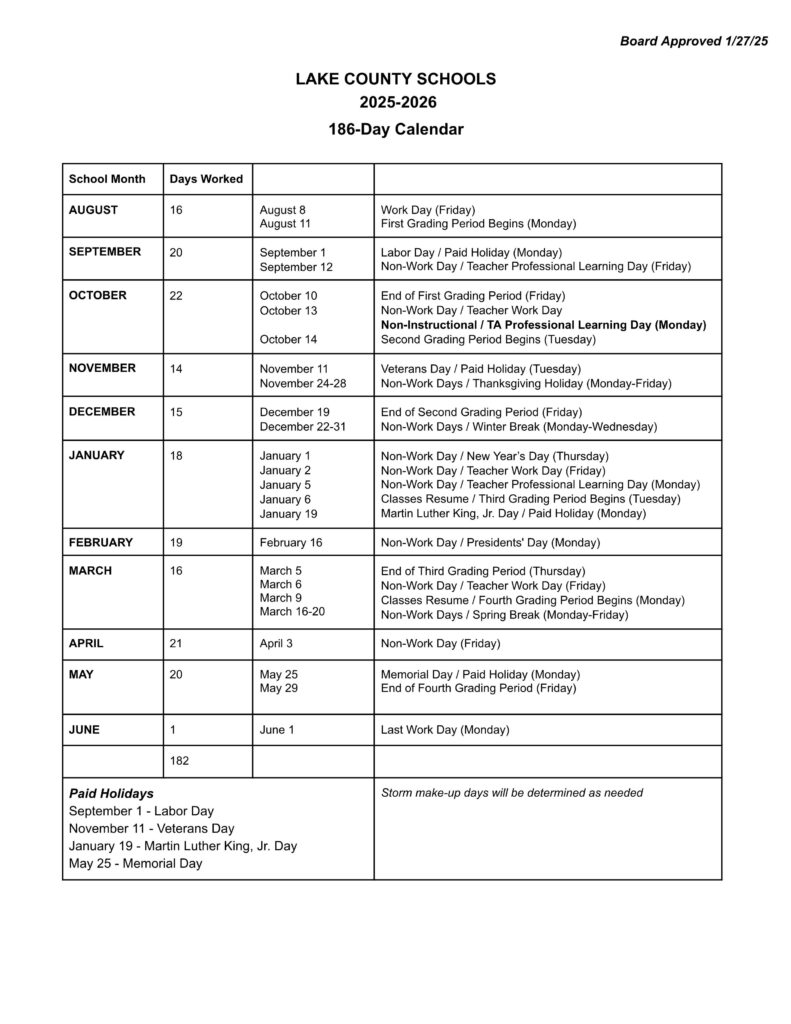 Lake County Schools FL Calendar 25-26 [PDF] - EduCounty