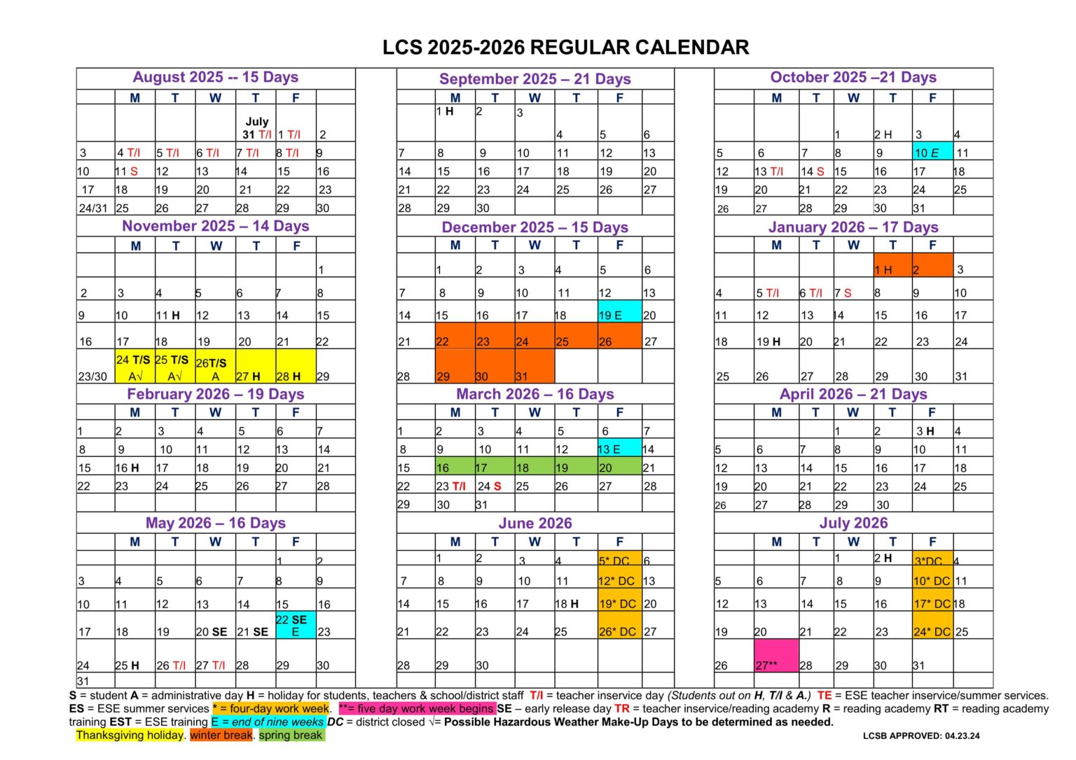 Leon County Schools Calendar 25-26 [PDF] - EduCounty
