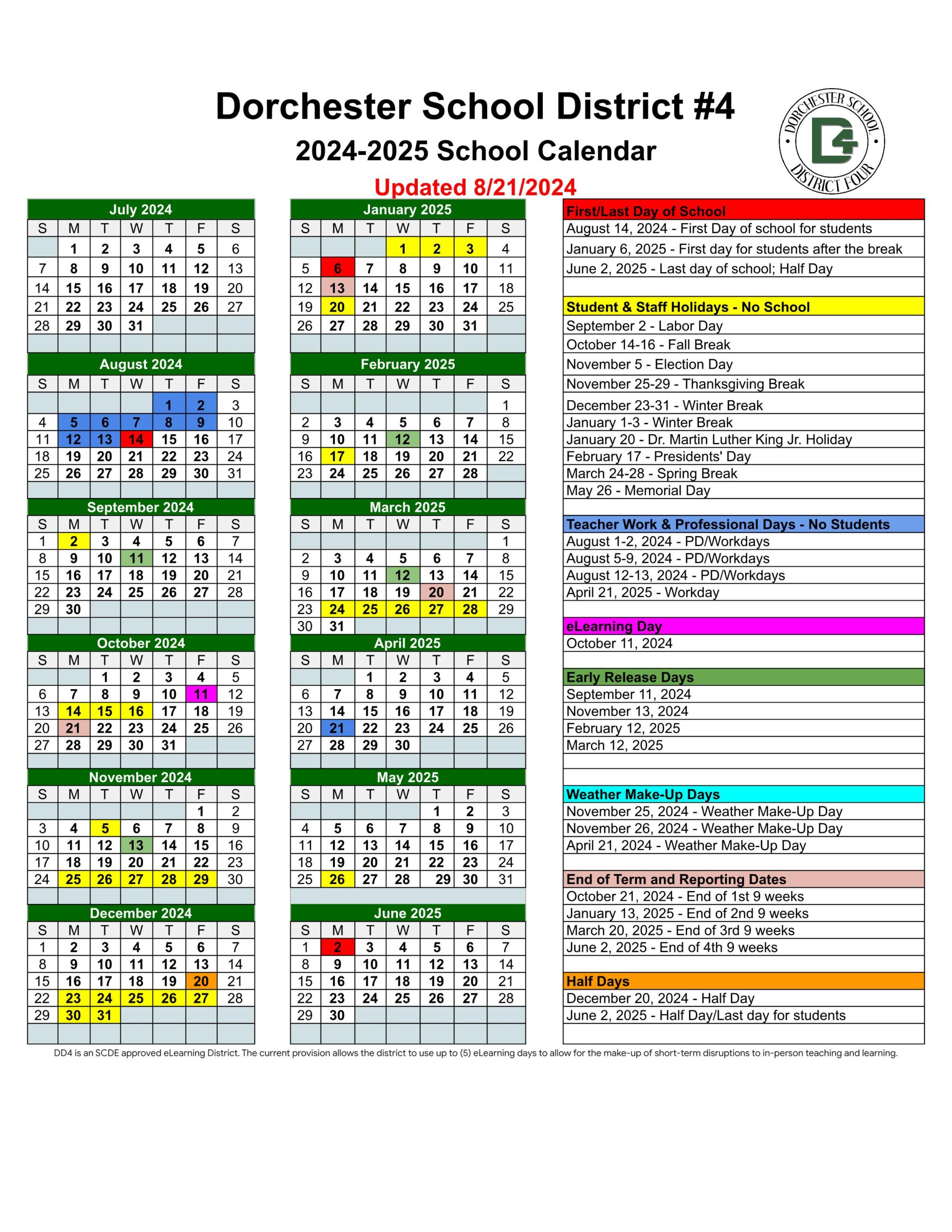 Dorchester County SC school calendar District 1-4 [PDF] - EduCounty