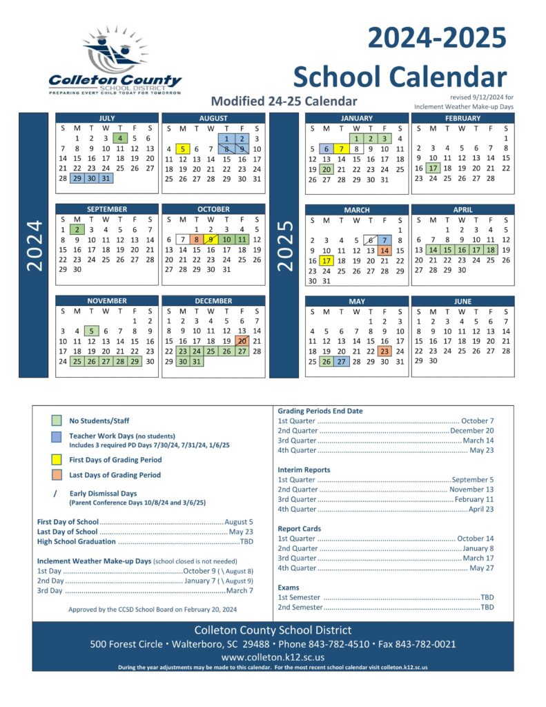 Colleton County Schools Calendar 24-25 [PDF] - EduCounty