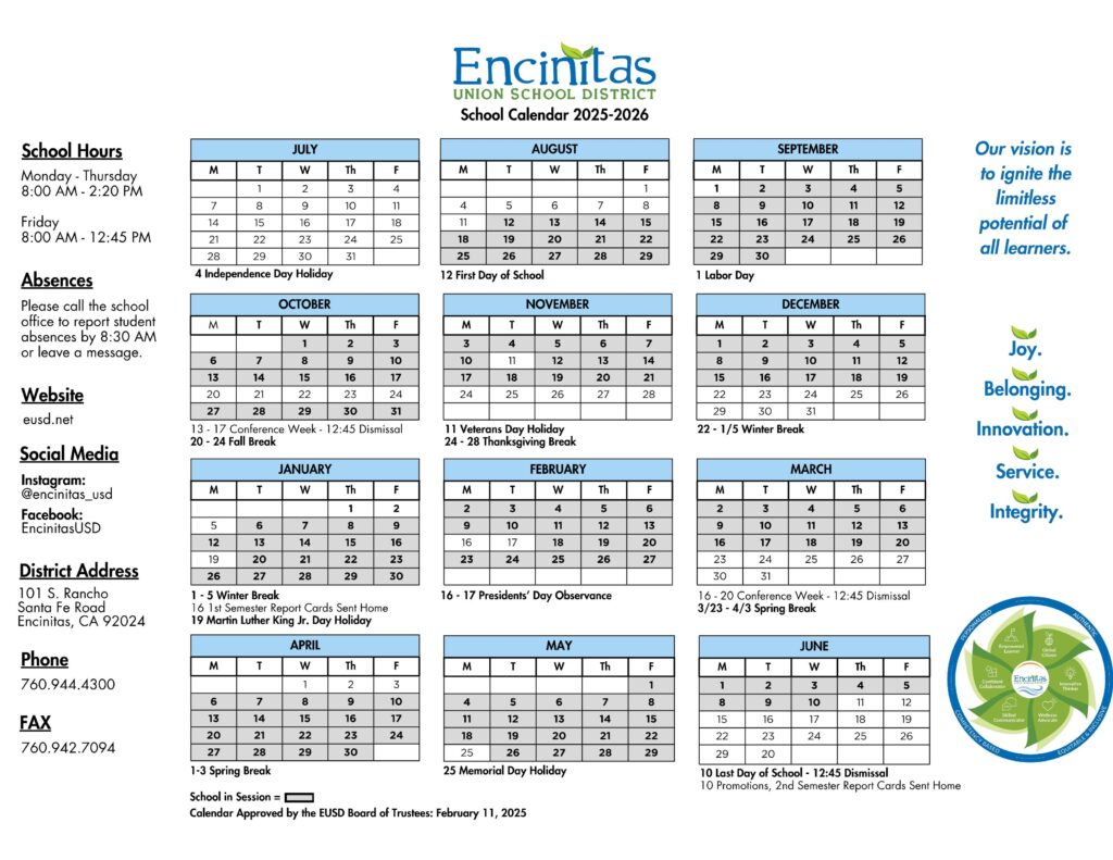Encinitas Union School District Calendar 25-16[PDF] - EduCounty