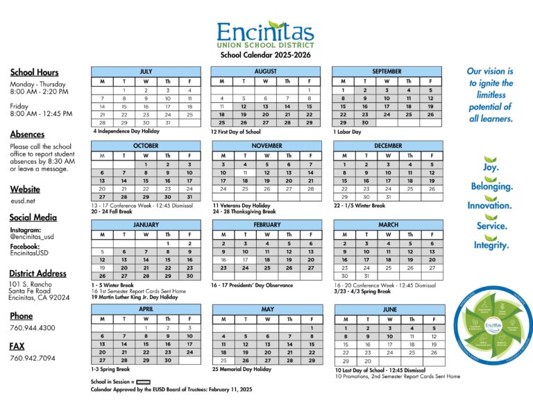 Encinitas Union School District Calendar 25-16[PDF] - EduCounty