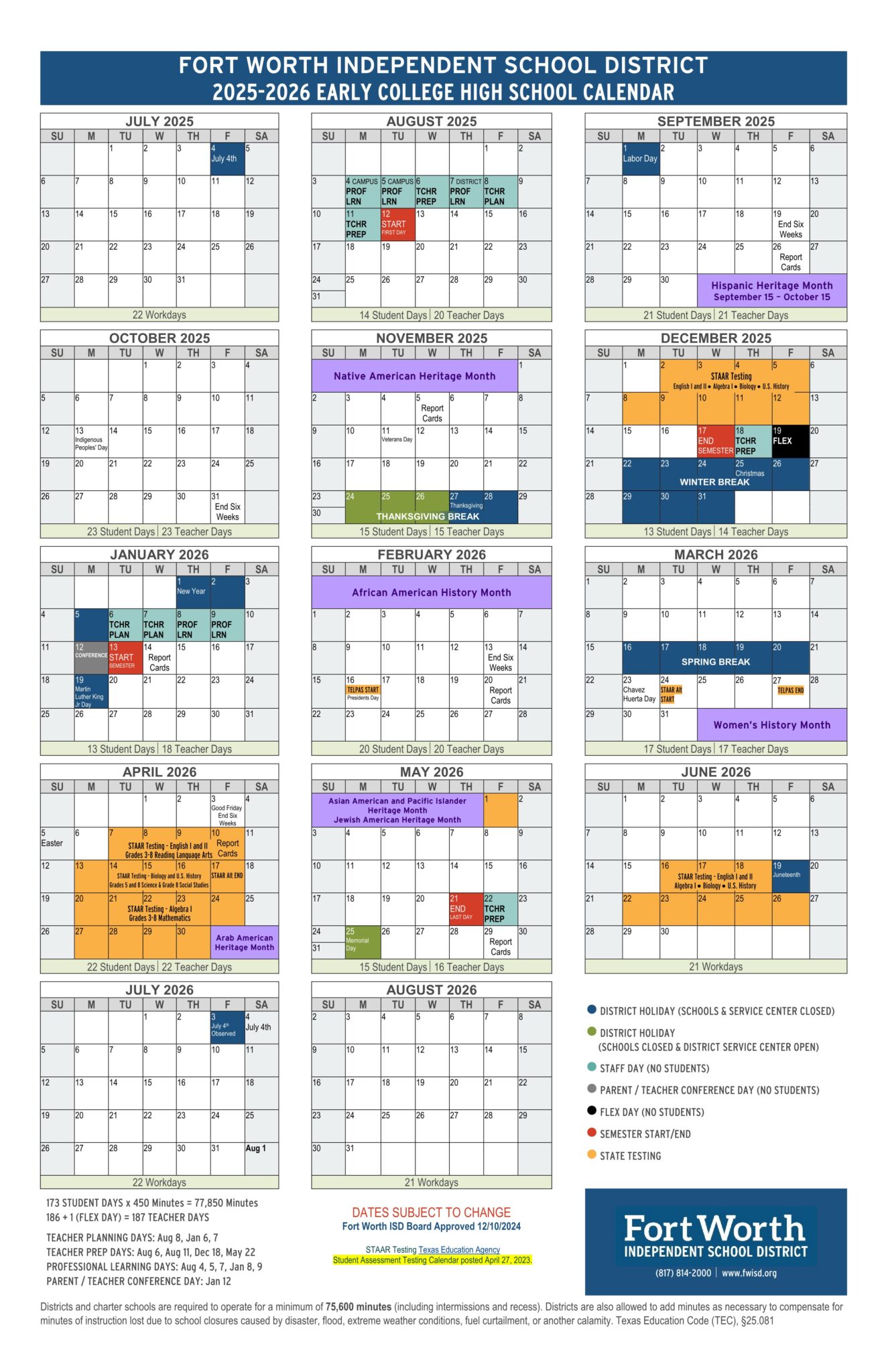 Fort Worth FWISD School District Calendar 25-26 [PDF] - EduCounty
