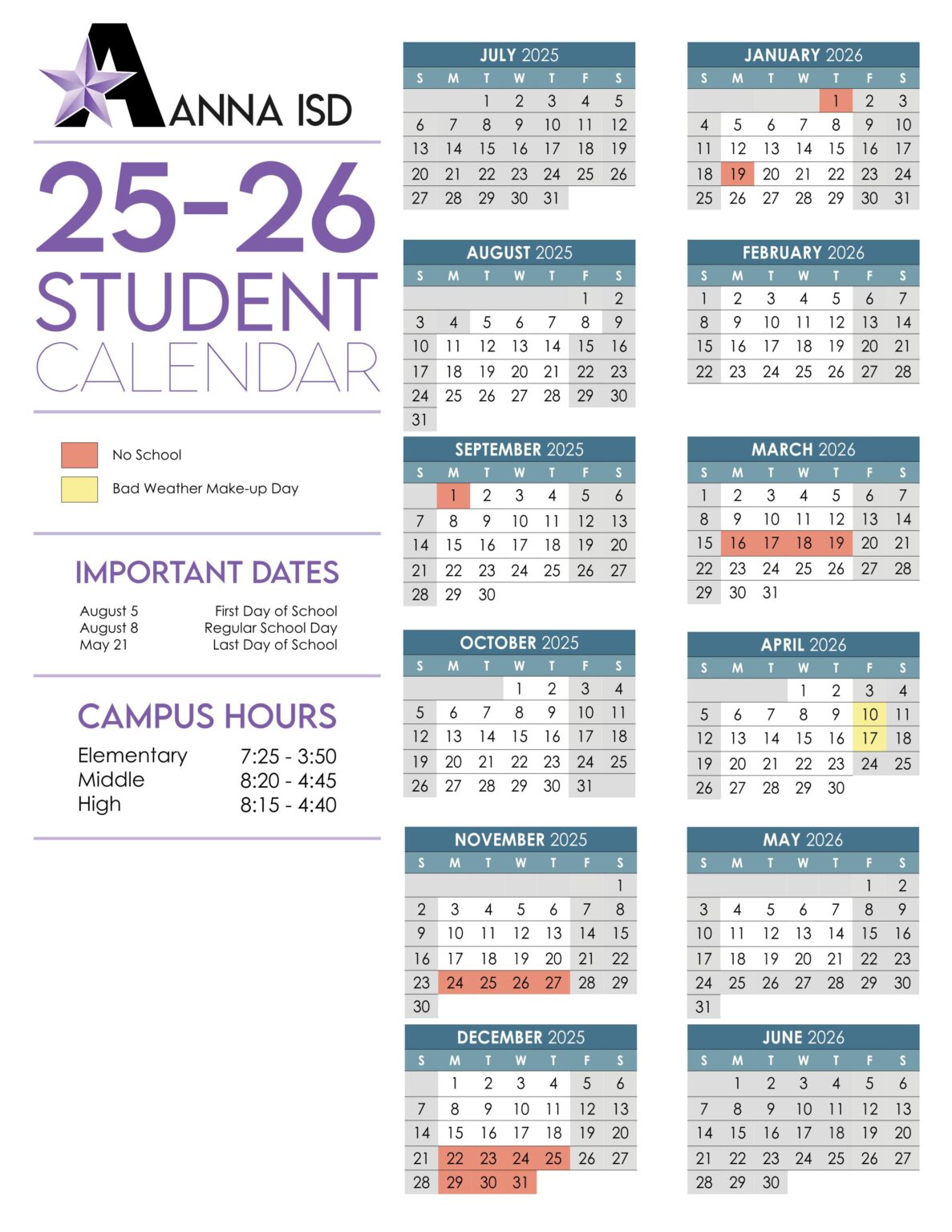 Anna ISD Schools Calendar 25-26 [PDF] - EduCounty