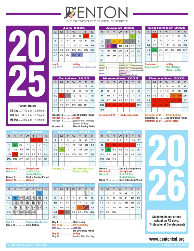 Denton ISD School Calendar 25-26 [PDF] - EduCounty