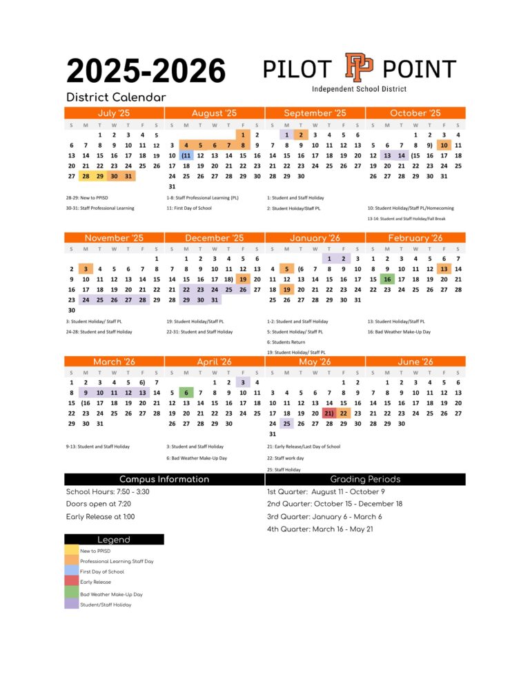 Pilot Point ISD School Calendar 25-26 [PDF] - EduCounty
