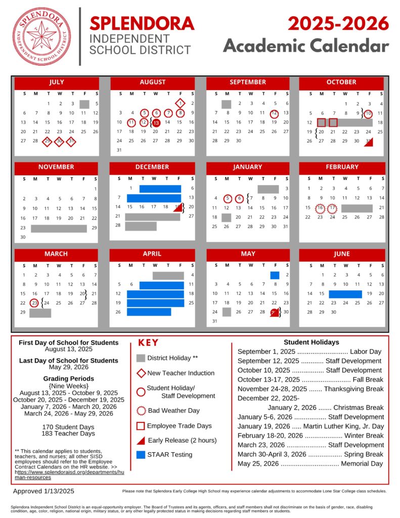 Splendora ISD School Calendar 25-26 [PDF] - EduCounty