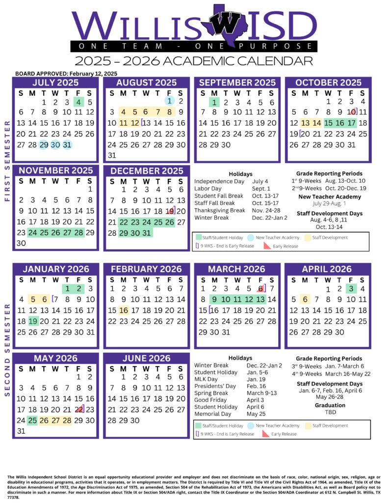 WILLIS ISD School Calendar 25-26 [PDF] - EduCounty