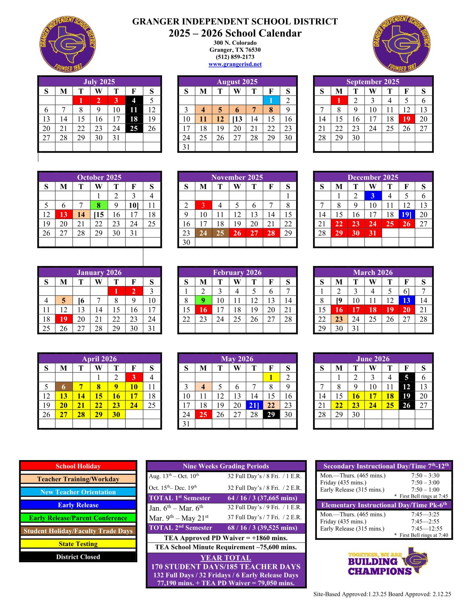 Granger ISD School Calendar 25-26 [PDF] - EduCounty