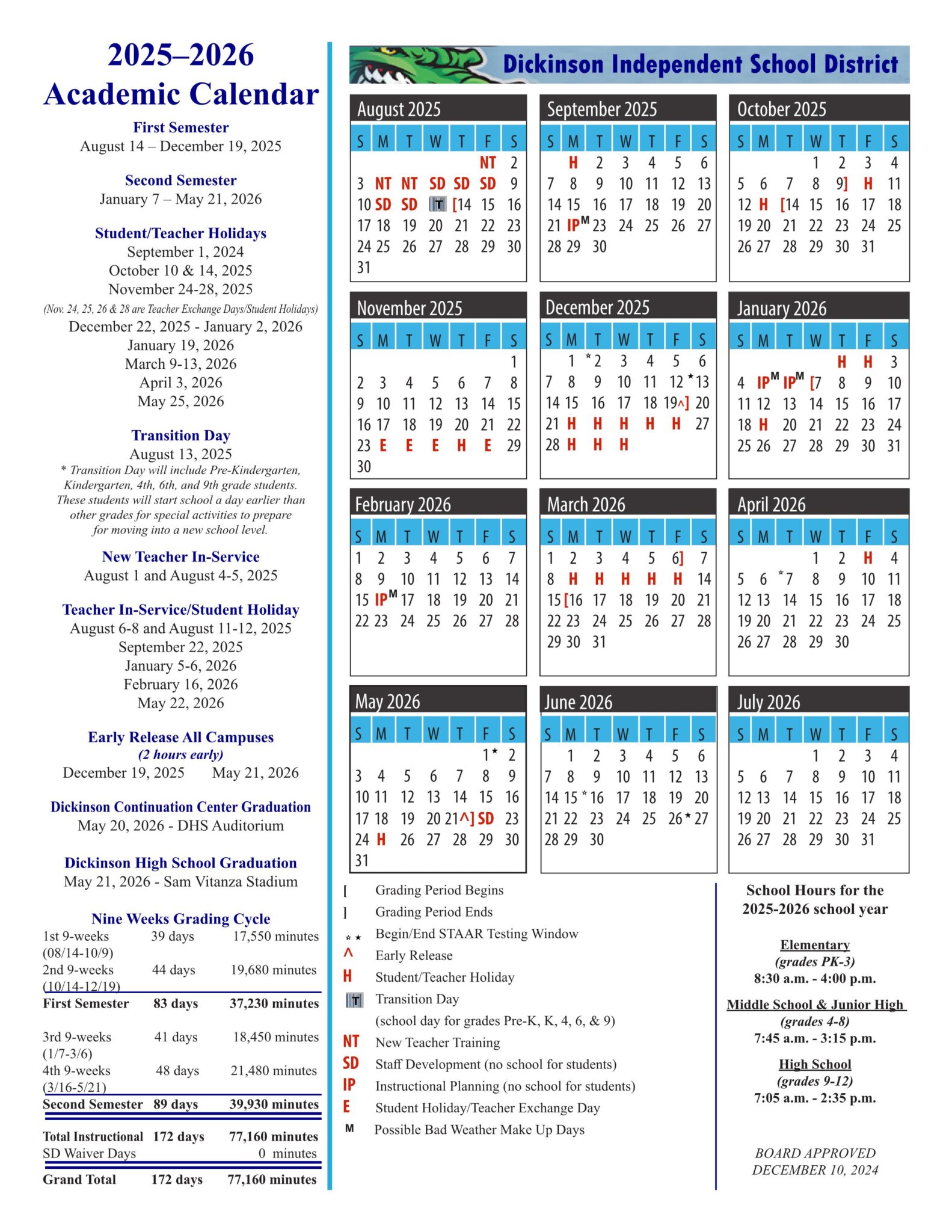 DICKINSON ISD School Calendar 25-26 [PDF] - EduCounty