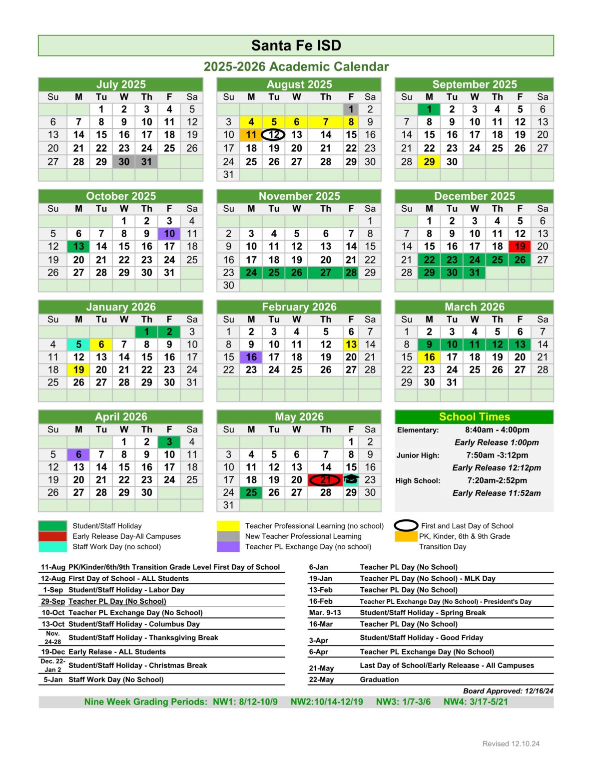 Santa Fe ISD School Calendar 25-26 [PDF] - EduCounty