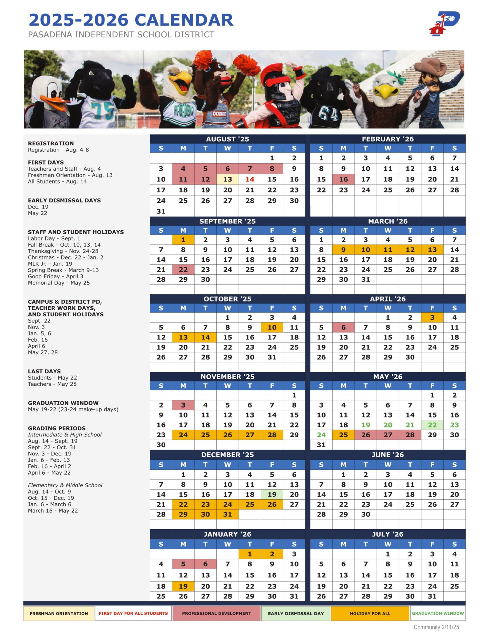 Pasadena ISD Schools Calendar 25-26 [PDF] - EduCounty