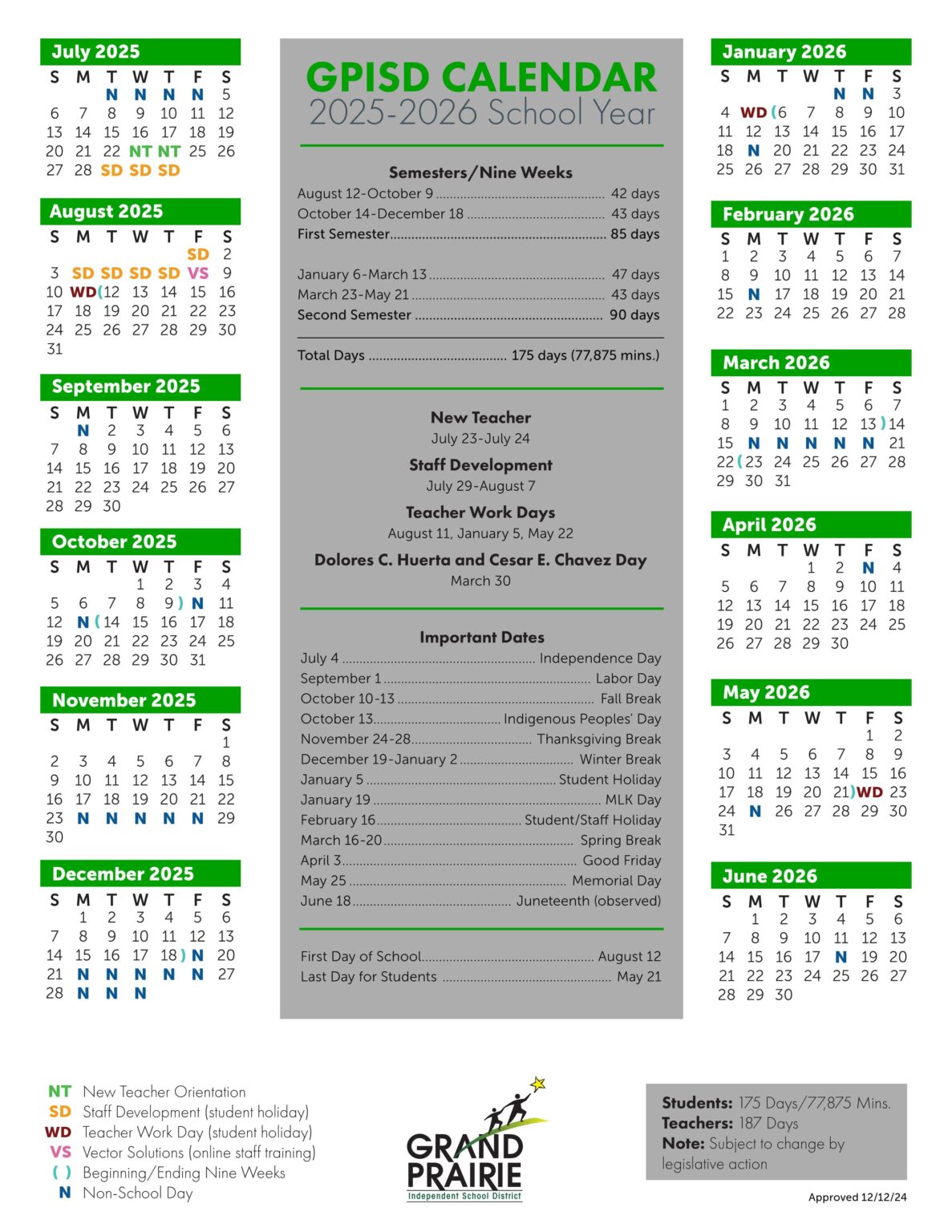 Grand Prairie GPISD School District Calendar 25-26 [PDF] - EduCounty