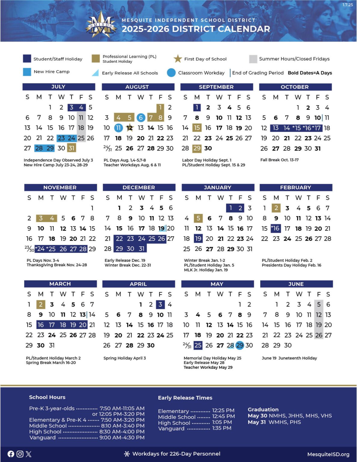 Mesquite ISD School District Calendar 25-26 [PDF] - EduCounty