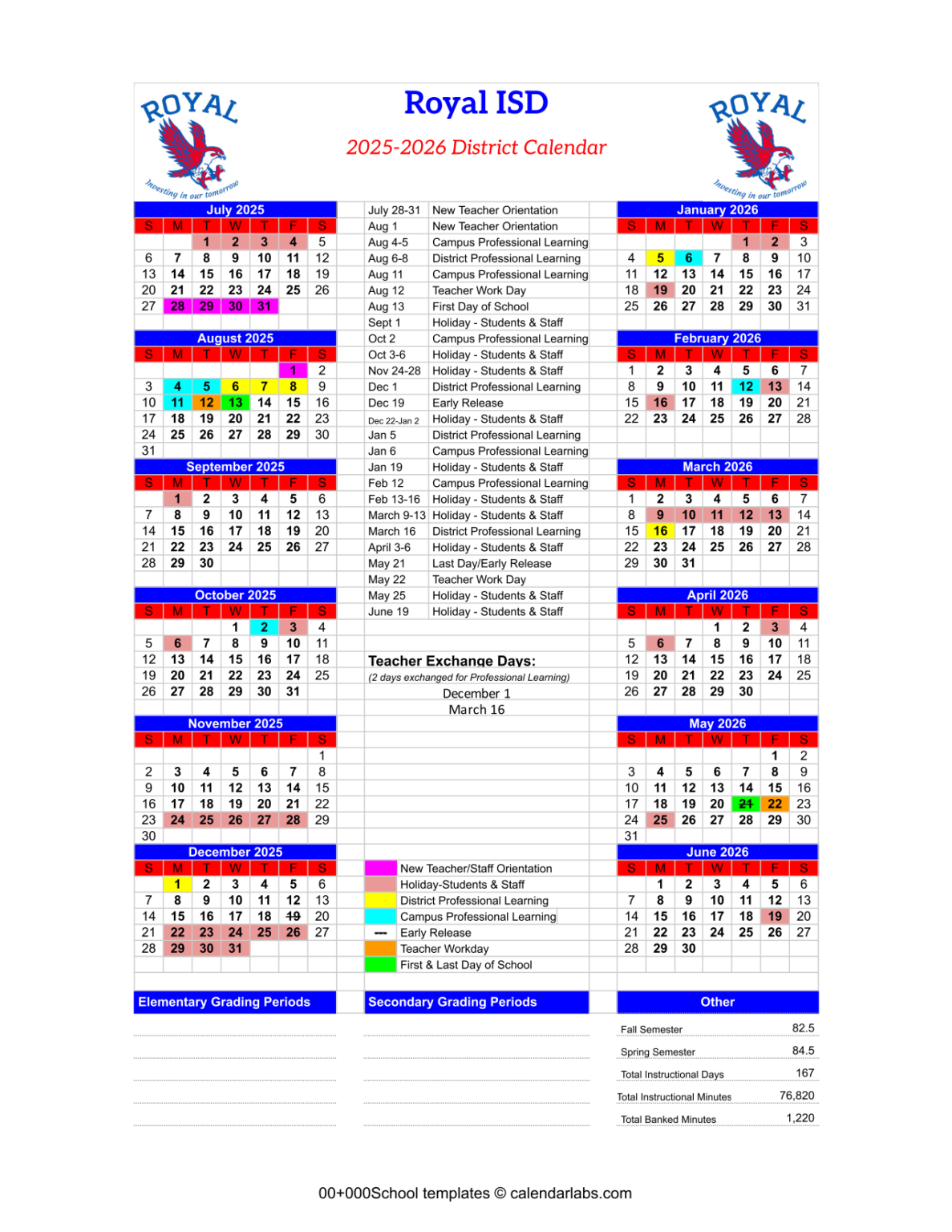 ROYAL ISD School Calendar 25-26 [PDF] - EduCounty