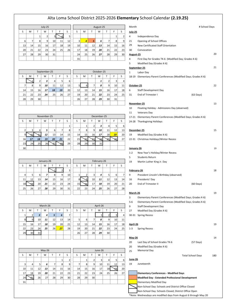 Alta Loma School District 25-26 Calendar [PDF] - EduCounty