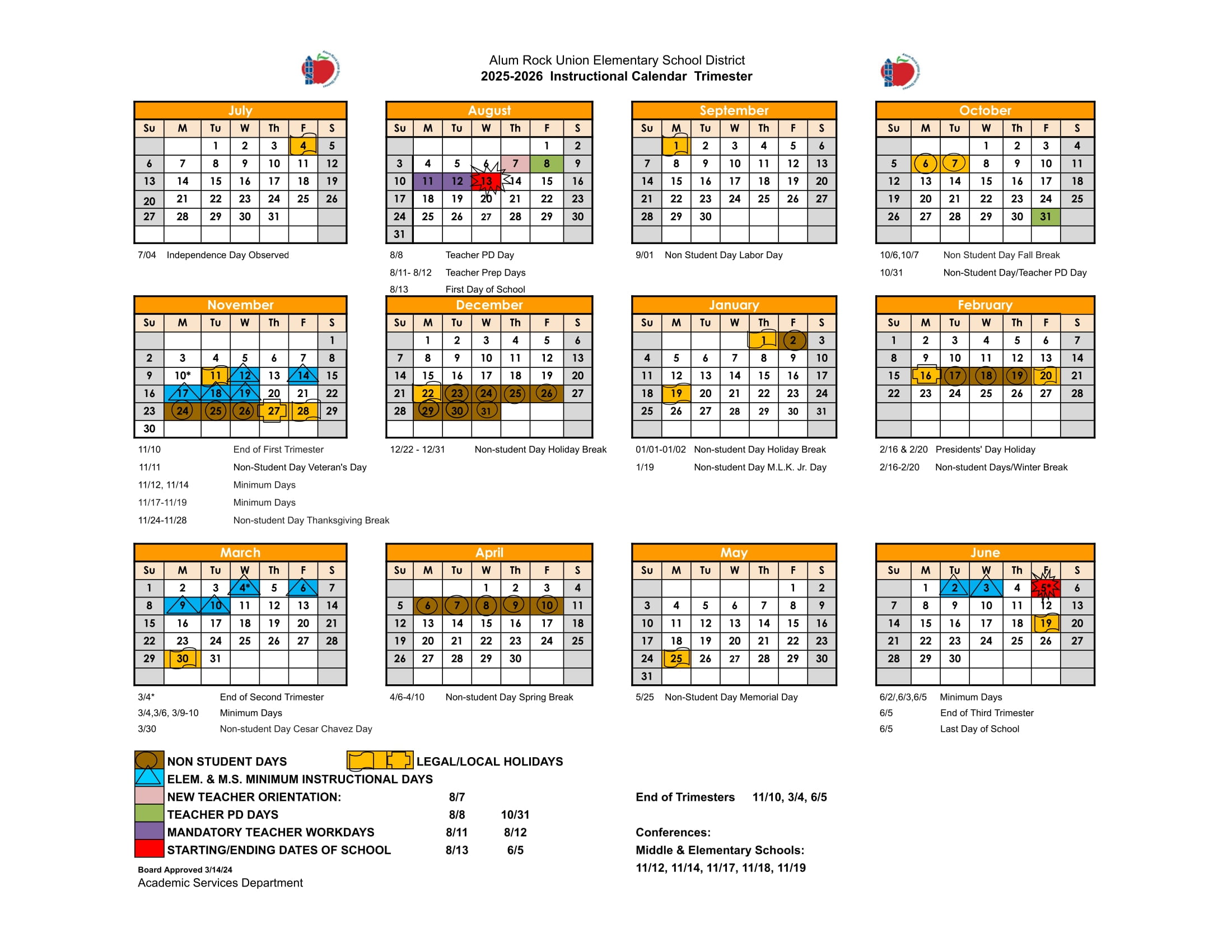 Alum Rock Union Elementary School District Calendar 25-26 [PDF] - EduCounty