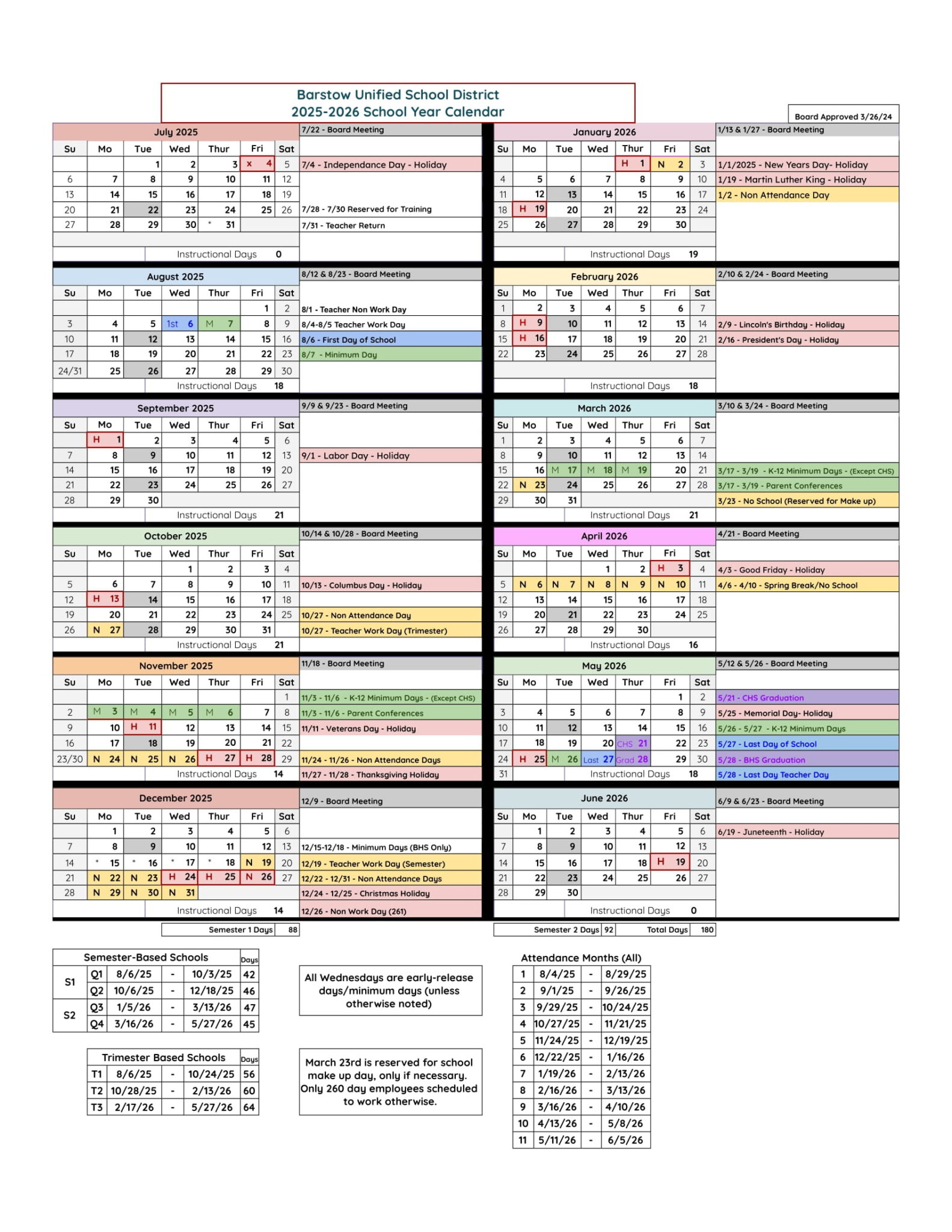 Barstow Unified School District Calendar 25-26 [PDF] - EduCounty