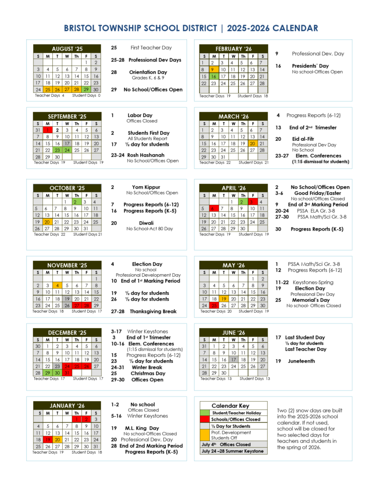 Bristol Township School District Calendar 25-26 [PDF] Revised - EduCounty