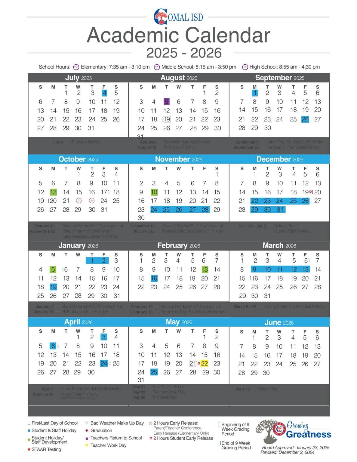 Comal ISD School Calendar 25-26 [PDF] - EduCounty