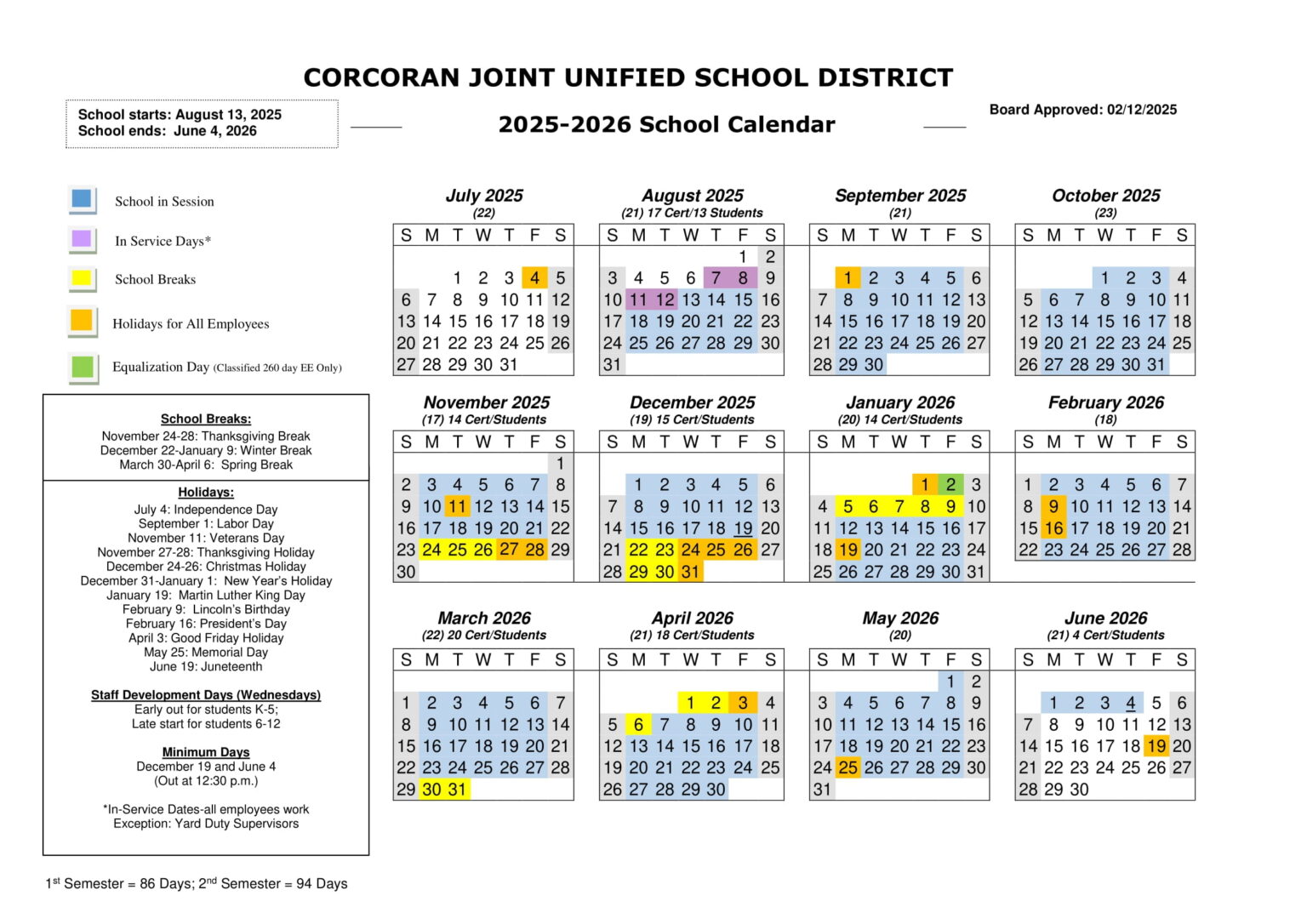Corcoran Joint Unified School District Calendar 25-26 [PDF] - EduCounty