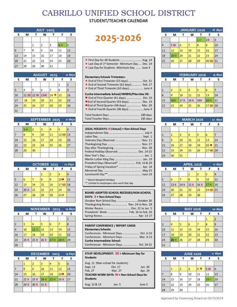 Cabrillo Unified School District Calendar 25-26 [PDF] REVISED - EduCounty