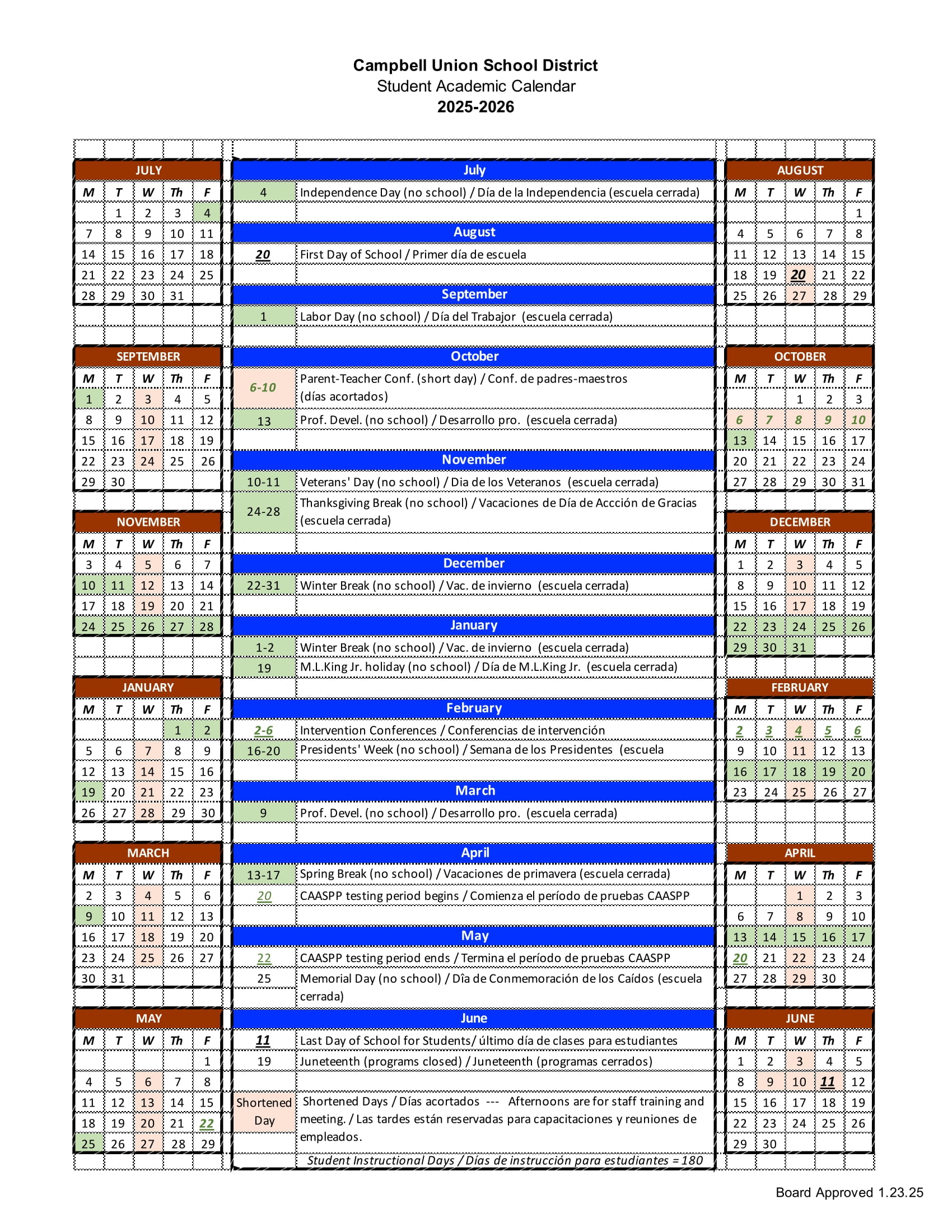 Campbell Union School District Schools Calendar 25-26 [PDF] - EduCounty