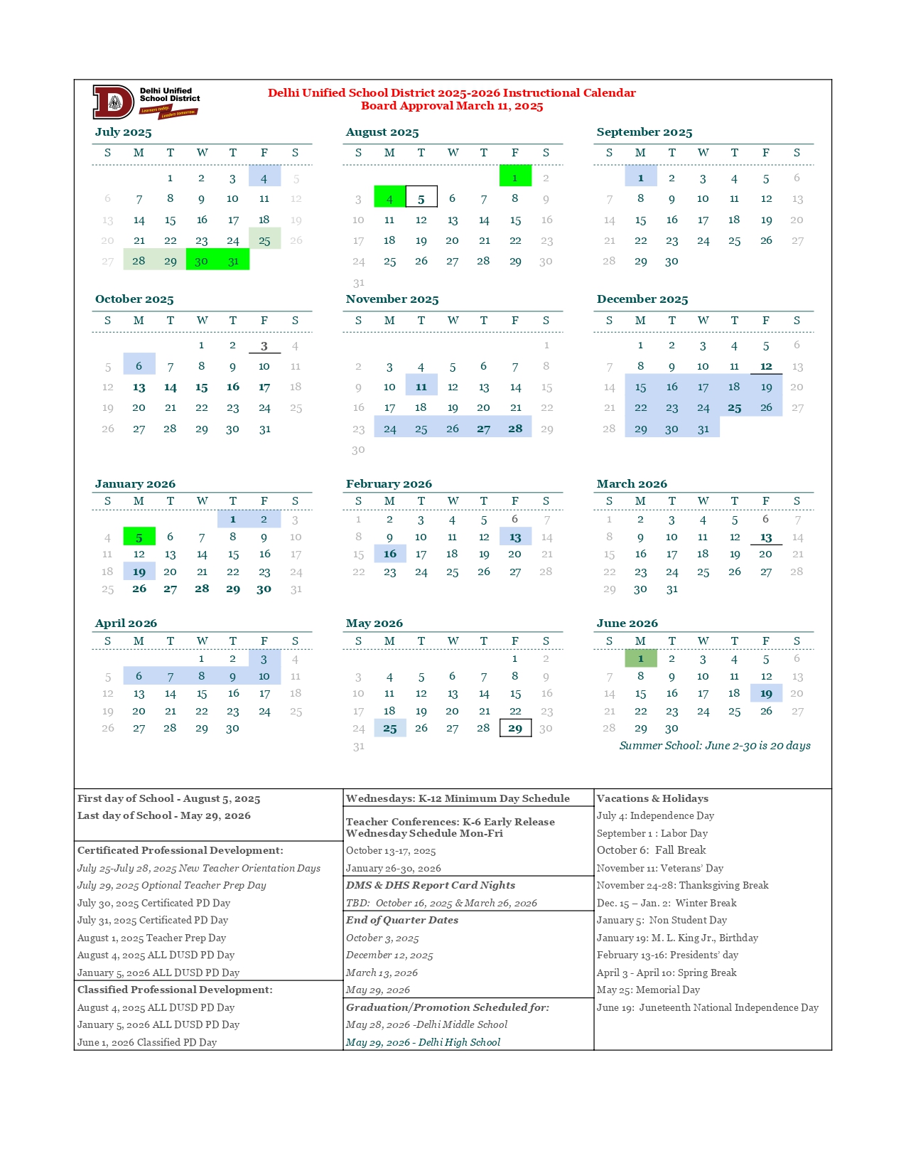 Delhi Unified School District Calendar 25-26 [pdf] revised - EduCounty