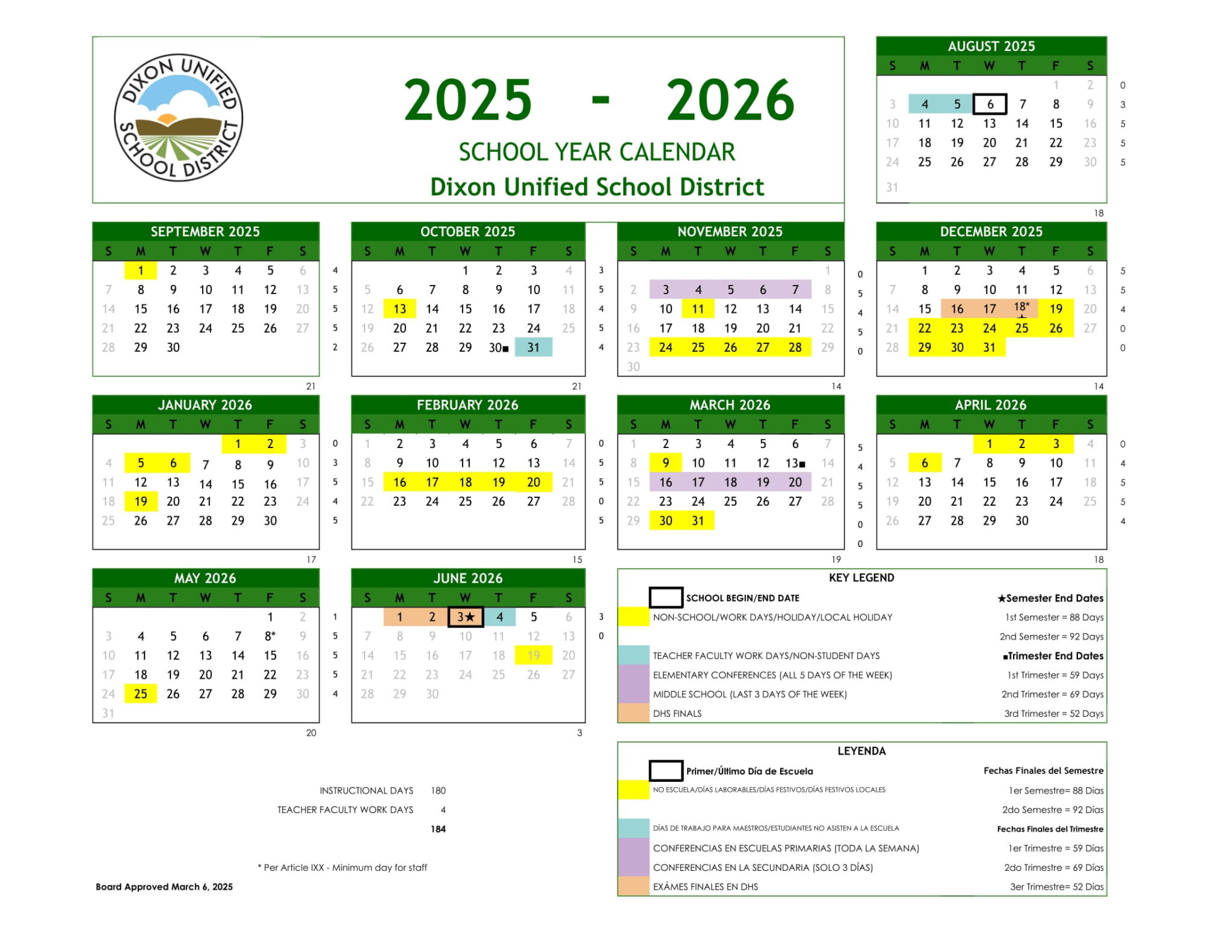 Dixon Unified School District Calendar 25-26 [PDF] revised - EduCounty