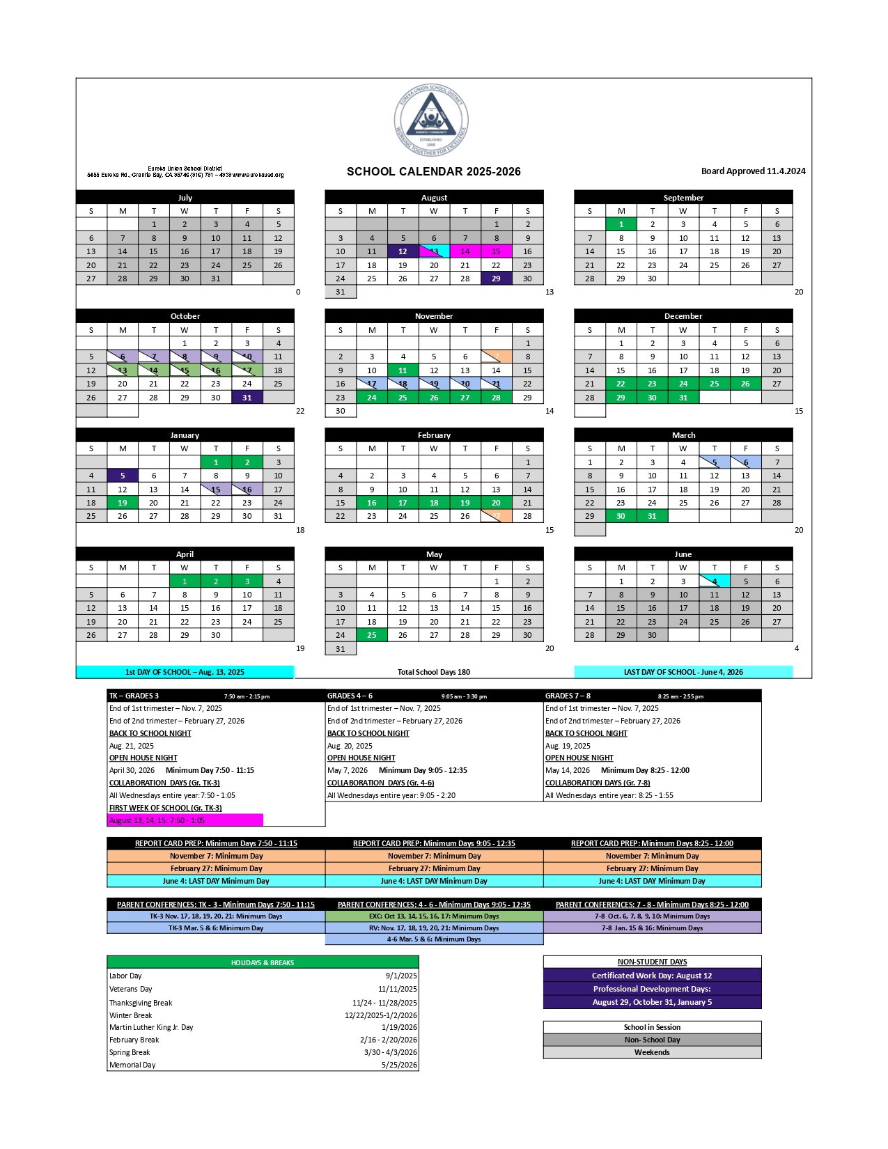 Eureka Union School District Calendar 25-26 [PDF] revised - EduCounty