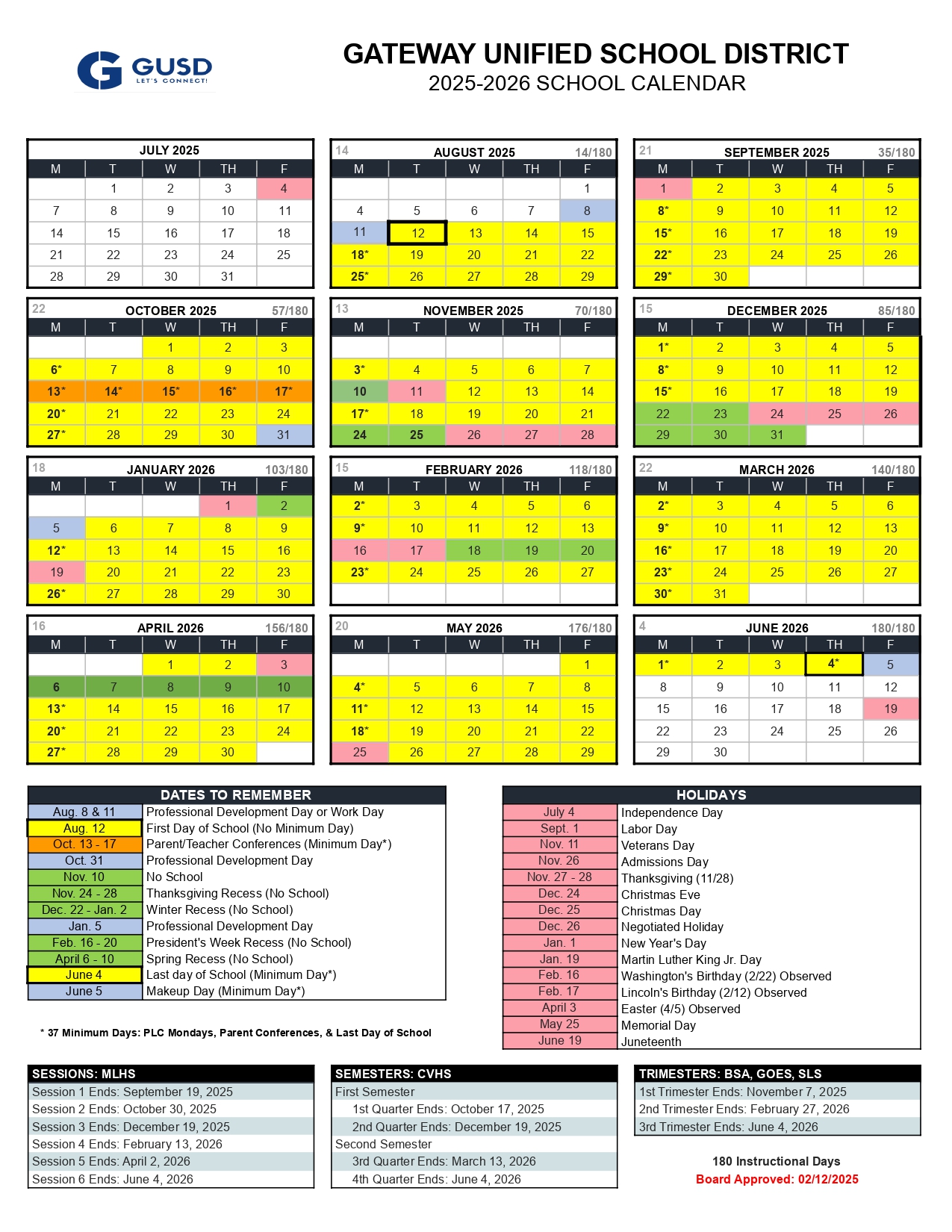 Gateway Unified School District Calendar 25-26 [PDF] revised - EduCounty