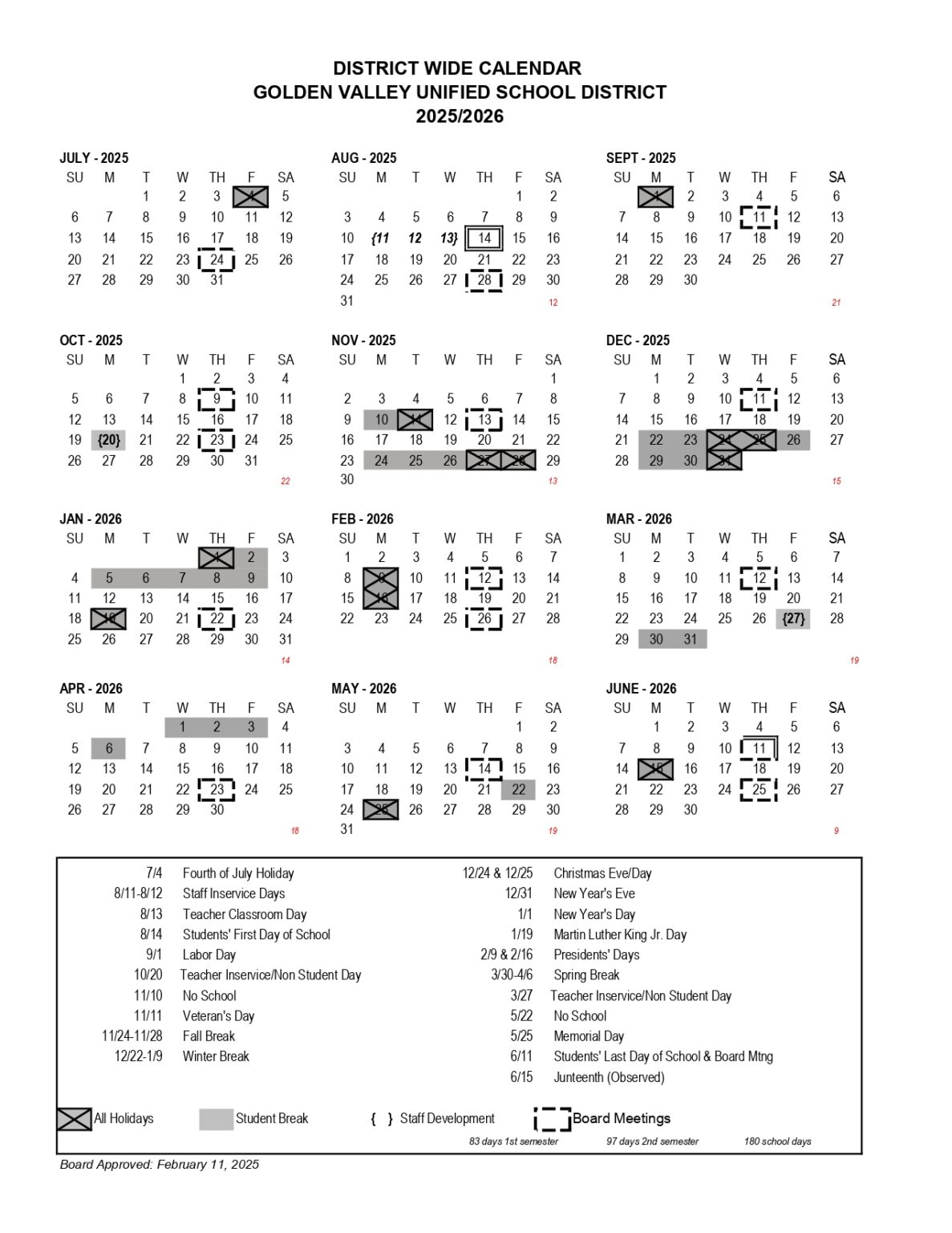 Golden Valley Unified School Calendar 25-26 [pdf] Revised - EduCounty