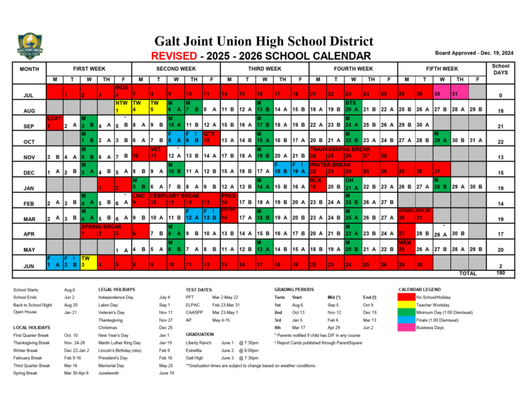 Galt Joint Union High School District Calendar 25-26 [PDF] - EduCounty