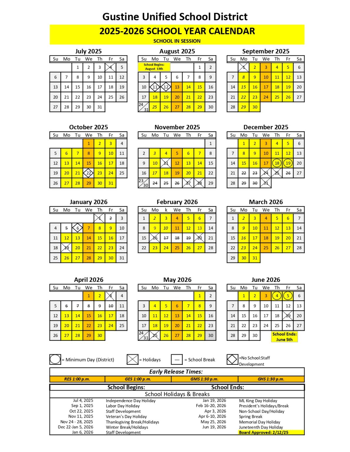 Gustine Unified School District Calendar 25-26 [PDF] revised - EduCounty