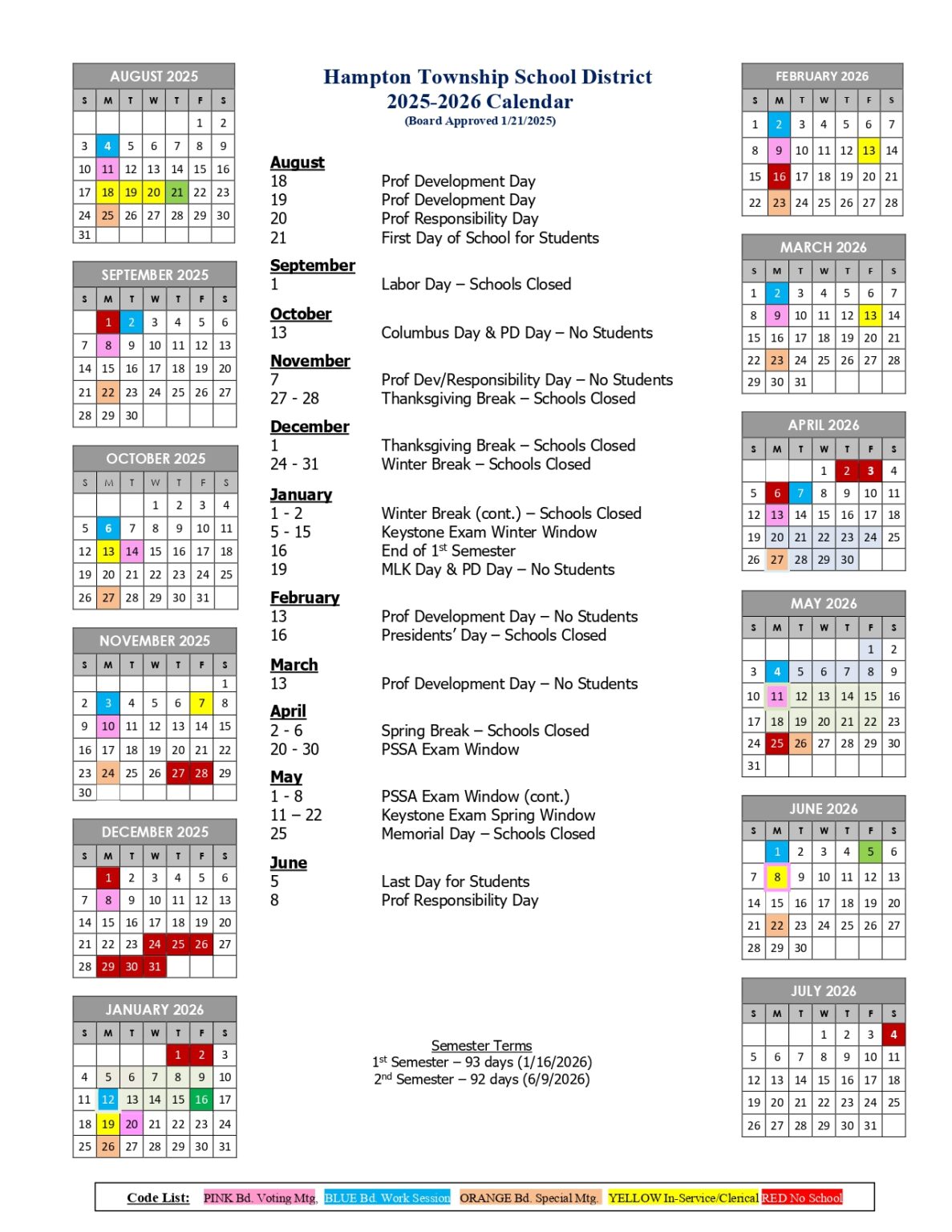 Hampton Township School District Calendar 25-26 [pdf] revised - EduCounty