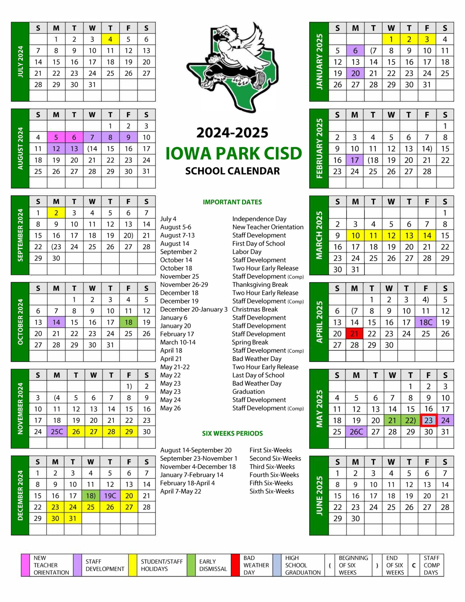 Iowa Park ISD School Calendar 25-26 [PDF] - EduCounty