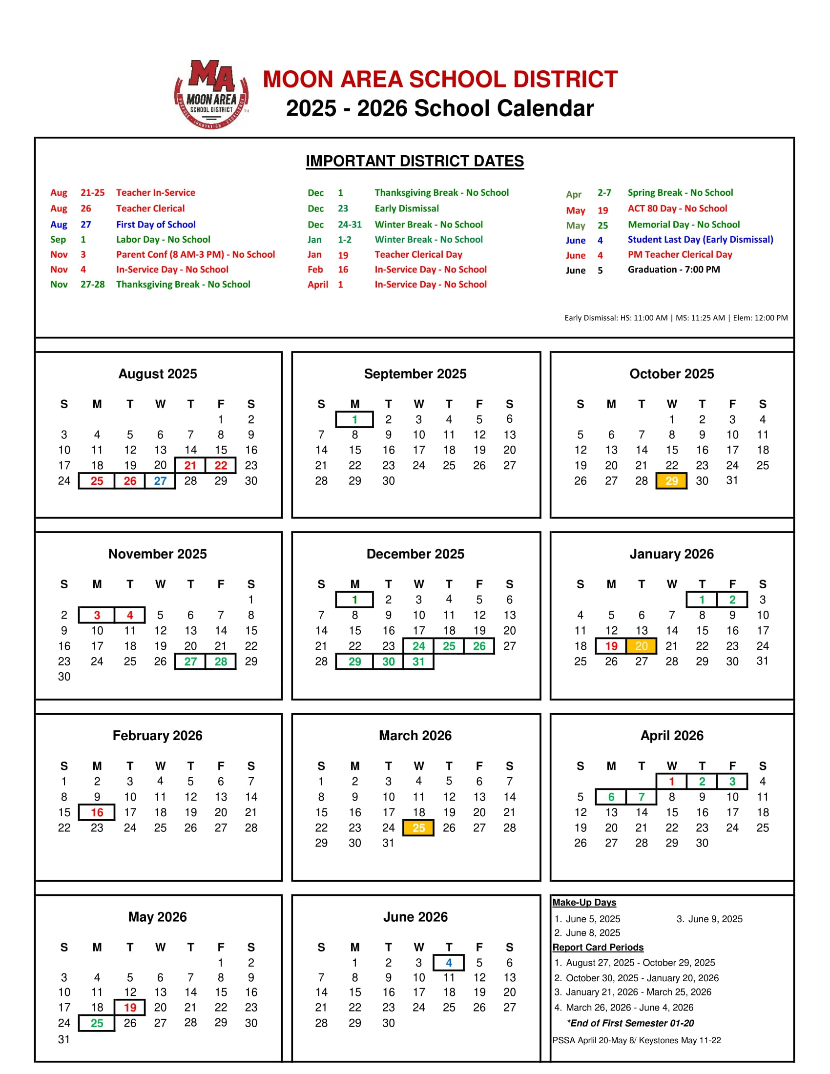 Mamoon Area School District Calendar 25-26 [PDF] revised - EduCounty
