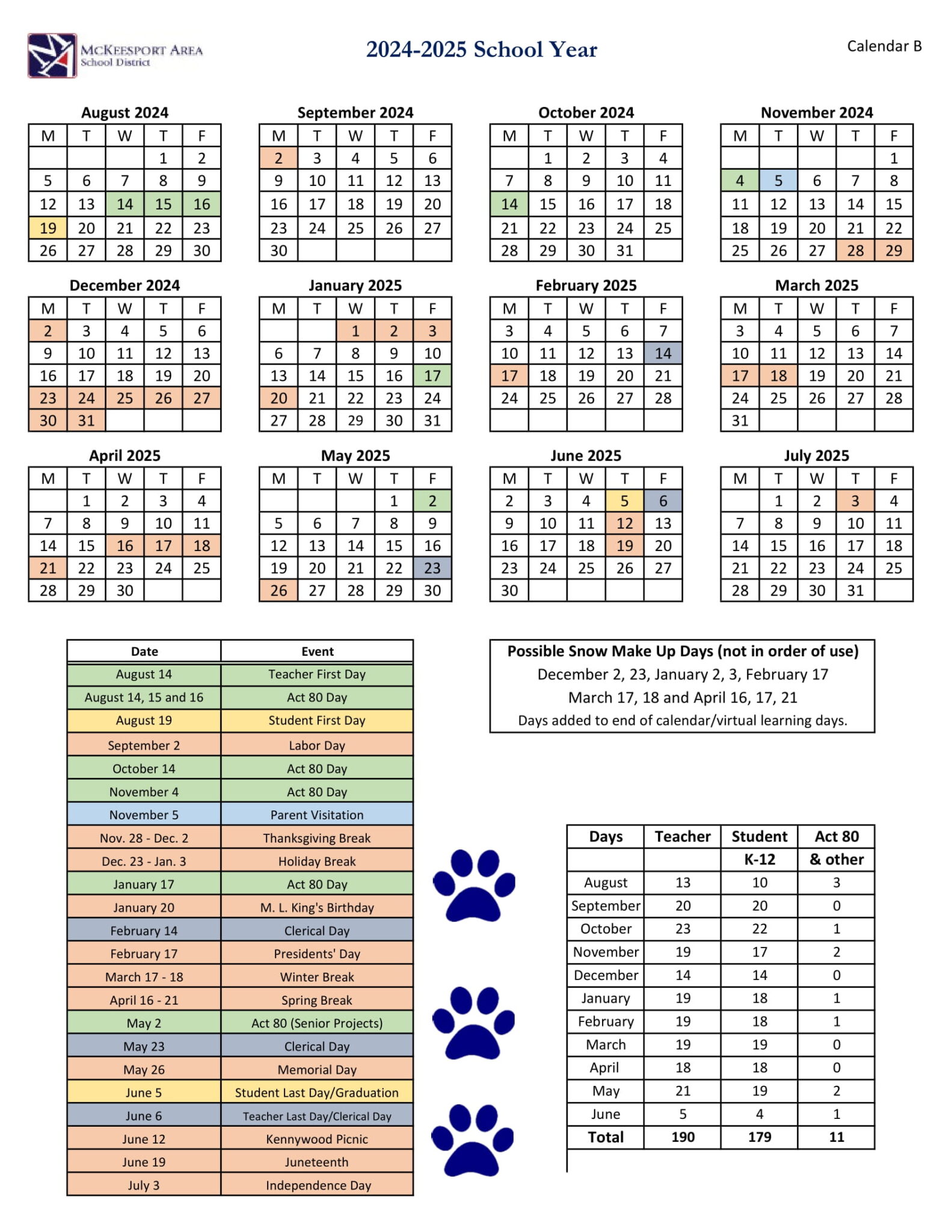MCKEESPORT AREA School District 24-25 Calendar [PDF] revised - EduCounty