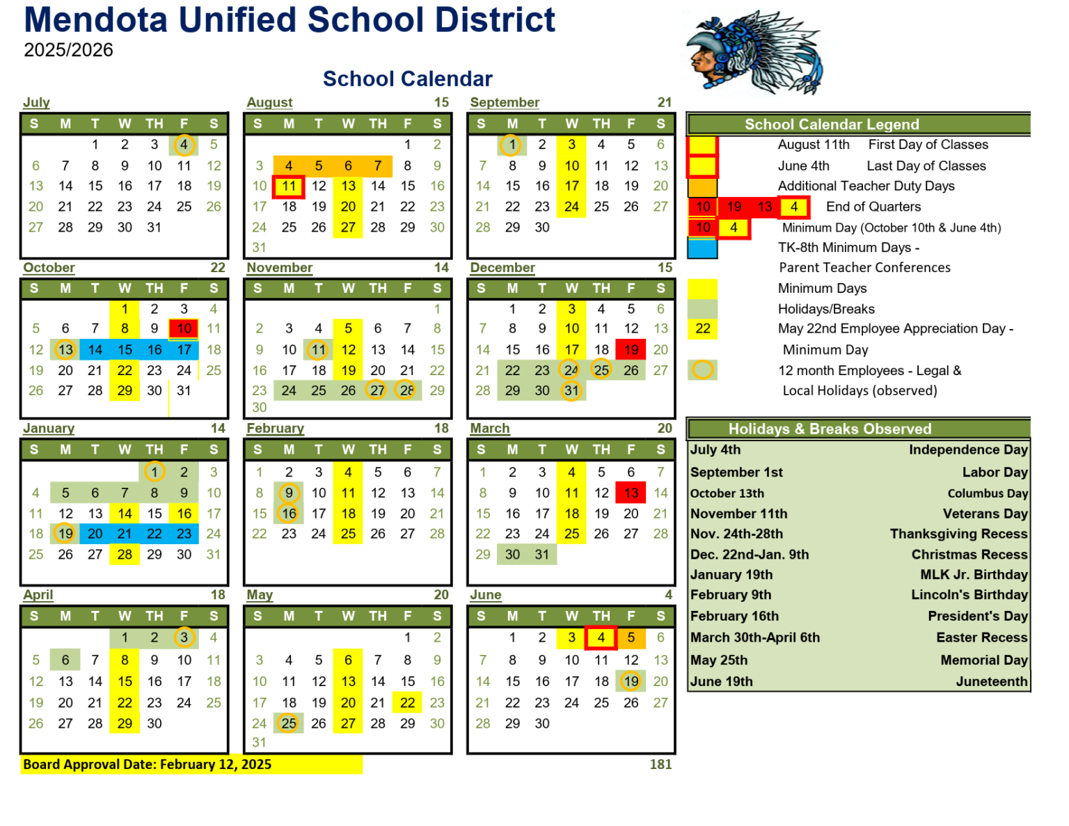 MUSD Mendota Unified School Calendar 25-26 [PDF] - EduCounty
