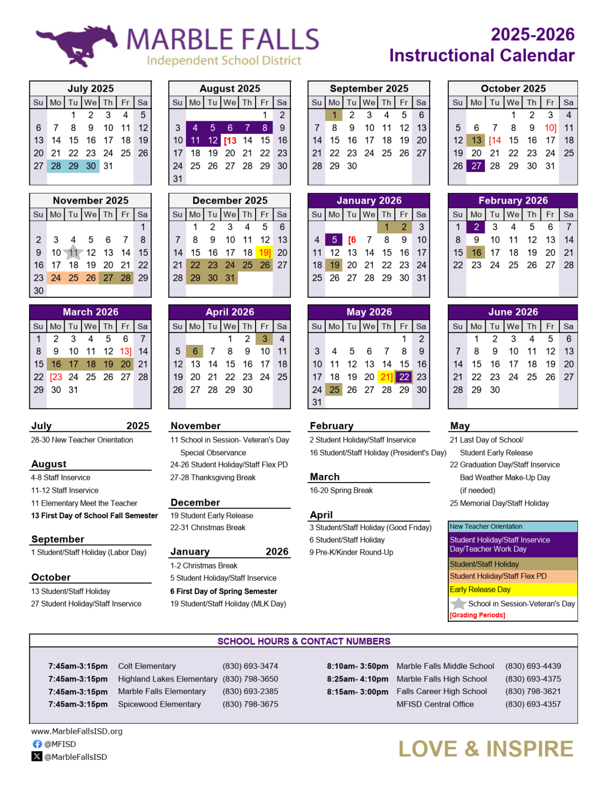 Marble Falls ISD School Calendar 25-26 [PDF] REVISED - EduCounty