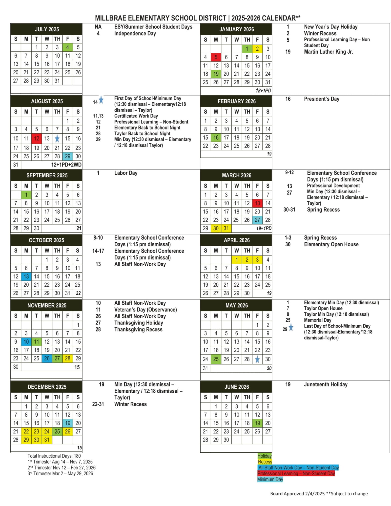 Millbrae Elementary School District Calendar 25-26 [PDF] - EduCounty