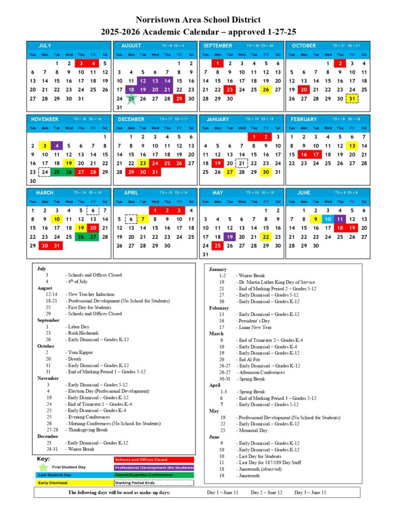 Norristown Area School District Calendar 25-26 [Revised] - EduCounty