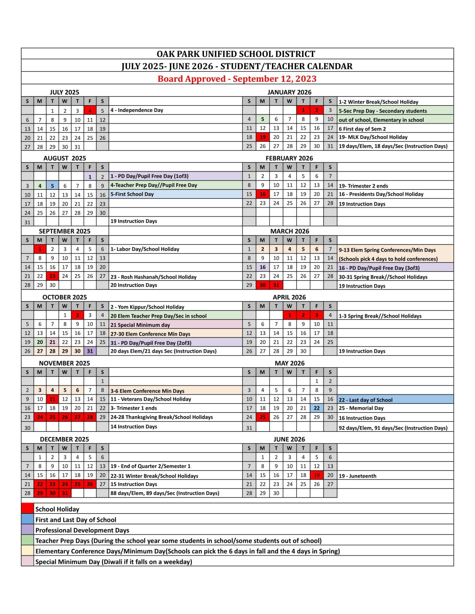 Oak Park USD Calendar 25-26 [PDF] Revised - EduCounty