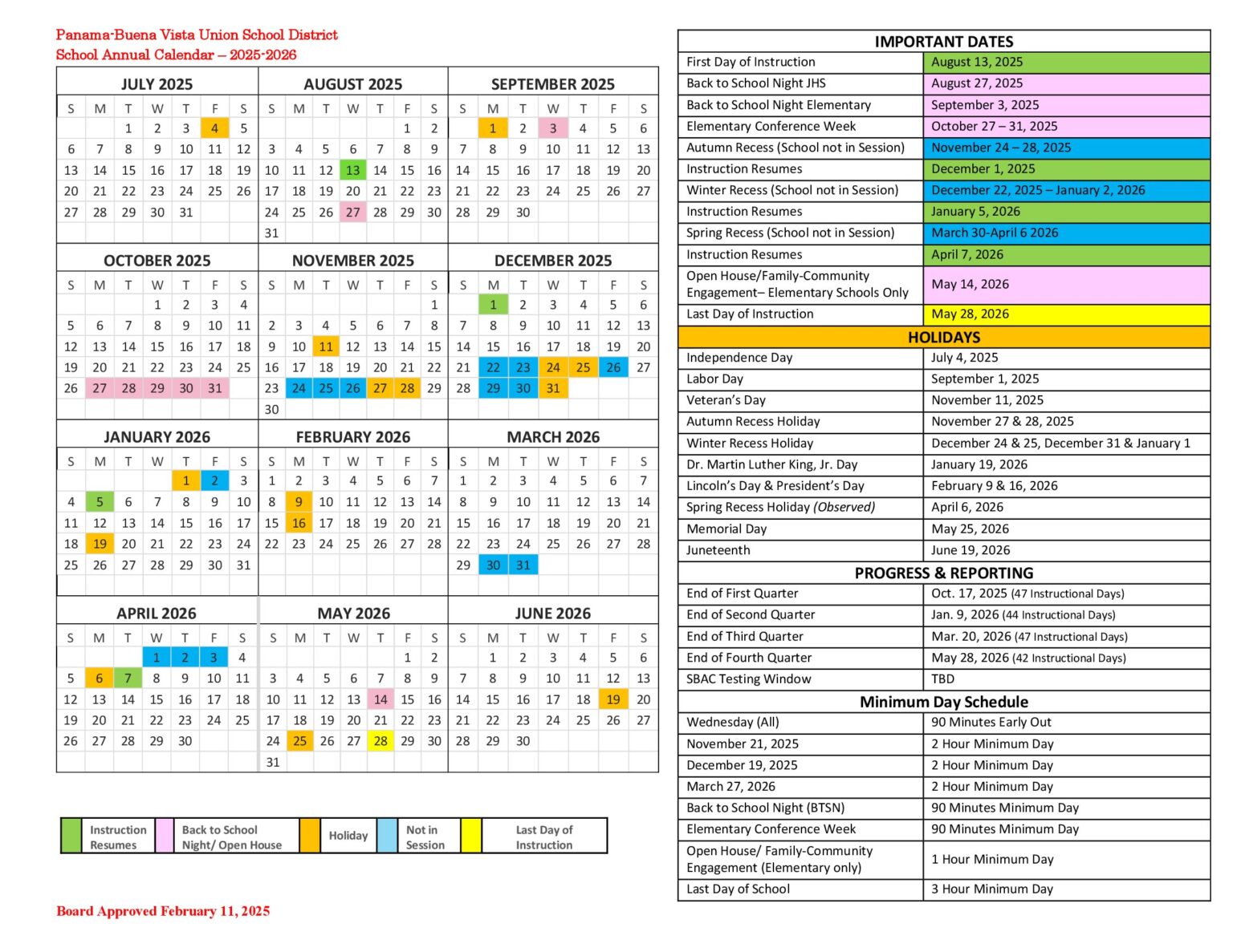 Panama-Buena Vista Union School District Calendar 25-26 - EduCounty